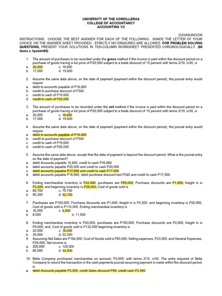 Comprehensive Review for Acctg 1n2 | PDF | Debits And Credits ...