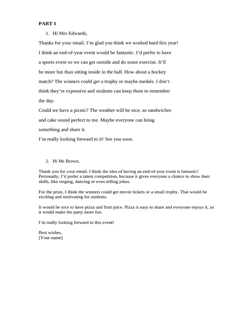 PART 1 Model Answers | PDF