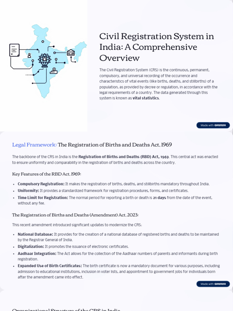 Civil Registration System in India Overview | PDF | Birth Certificate