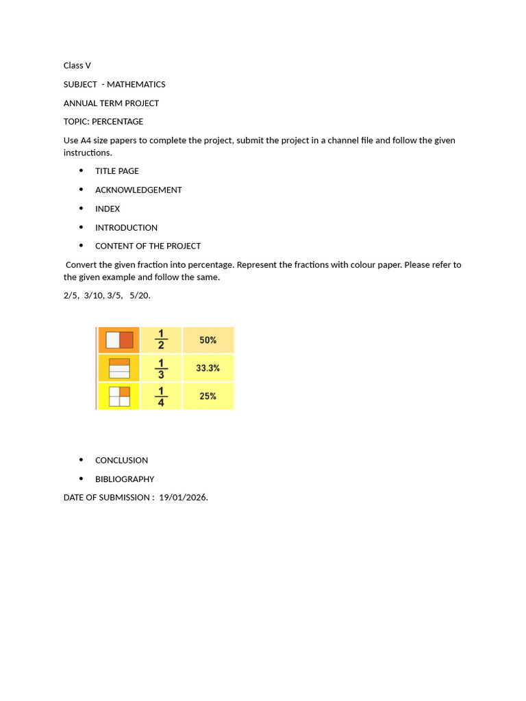 Class V Math Project on Percentage | PDF