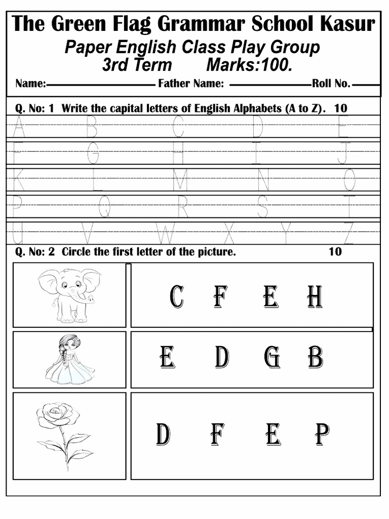 English Alphabet Assessment for Play Group | PDF