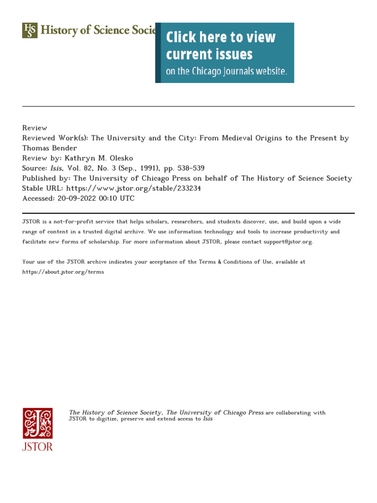 Reviewed Work(s) The University and the City From Medieval Origins to ...