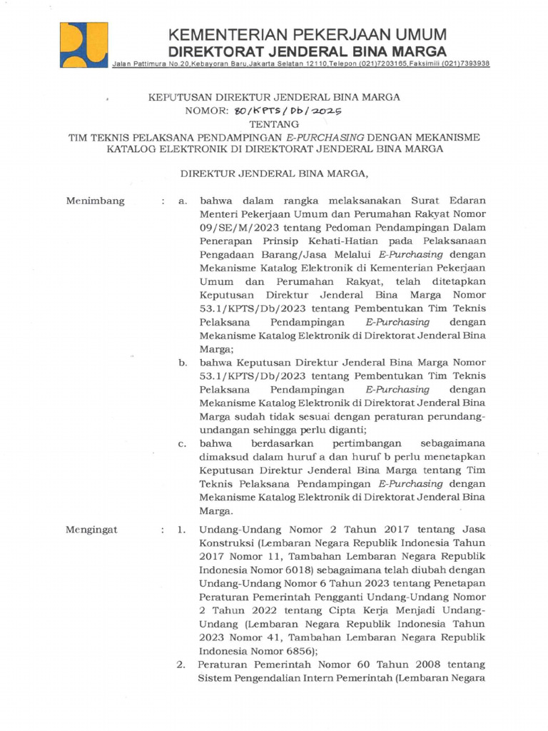 SK DJBM 80 - Kpts - 2025 Tim Pendampingan Katalog | PDF