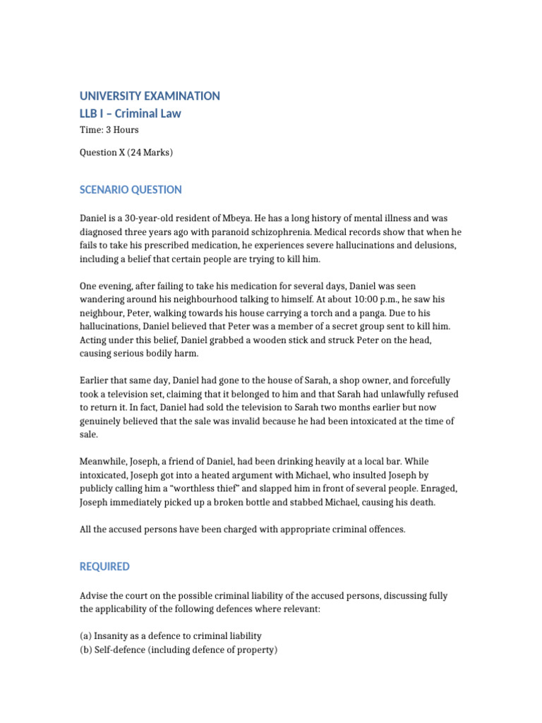 LLB1 Criminal Law Final Exam Scenario | PDF