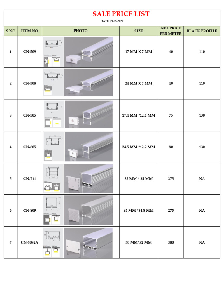 Black Profile Sale Price List 2025 | PDF