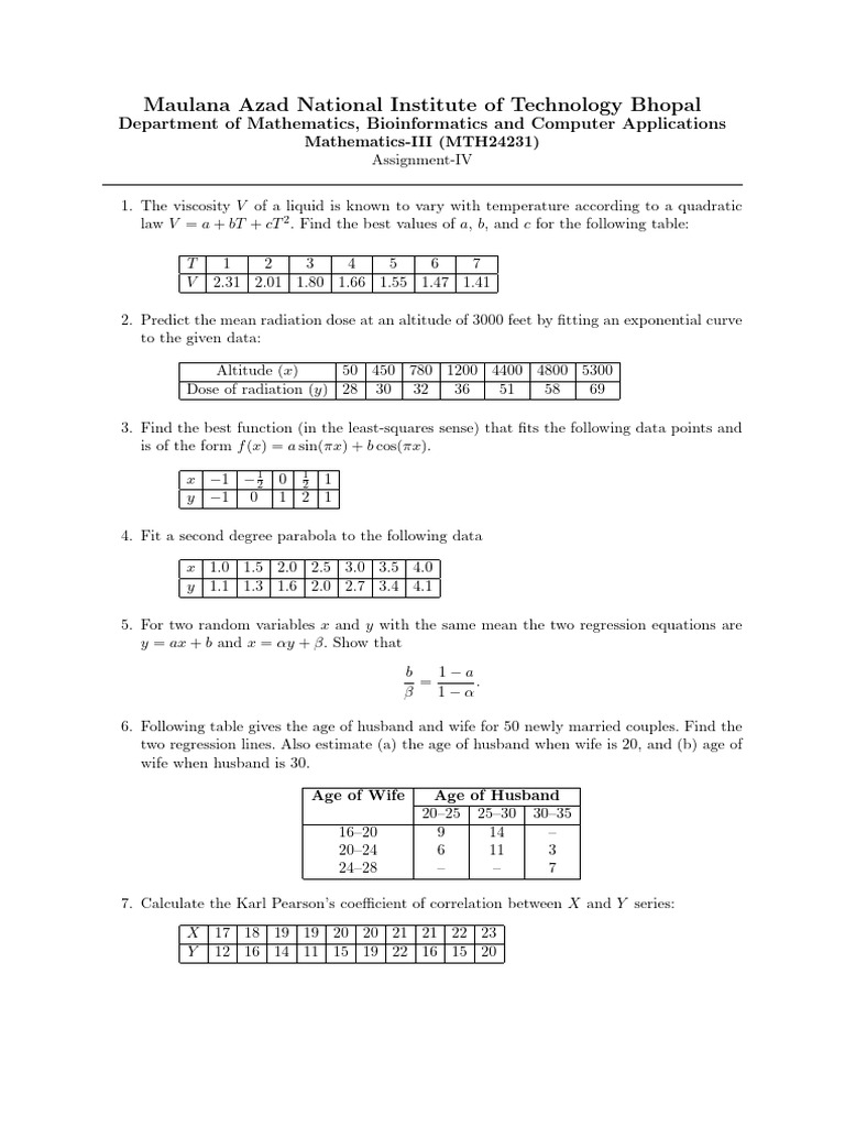 Mathematics 3(2025) (Assignment IV) | PDF | Statistical Analysis ...