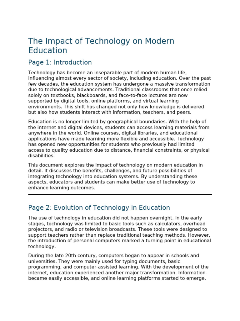 Impact of Technology on Modern Education – Full 10 Pages | PDF | Educational Technology ...