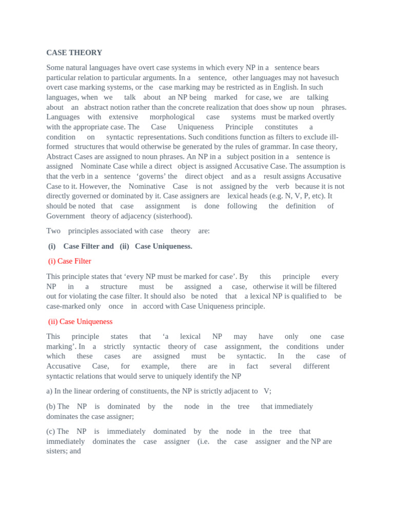 Case Theory | PDF | Syntax | Language Mechanics
