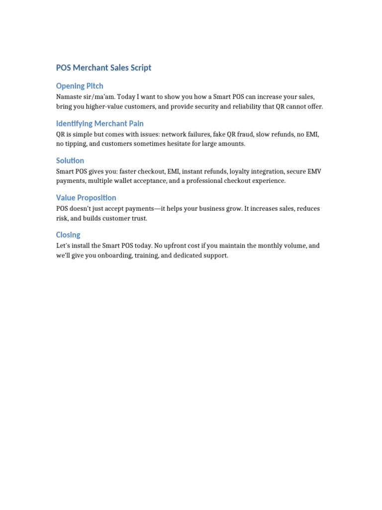 Smart POS Sales Pitch Script | PDF