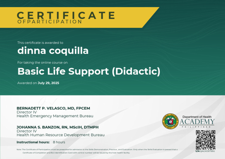 Certificate of Completion BLS | PDF