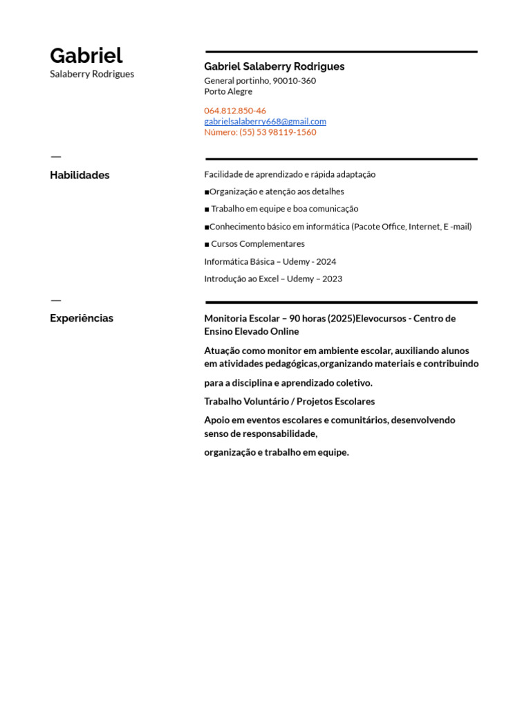 Currículo de Gabriel Salaberry Rodrigues | PDF