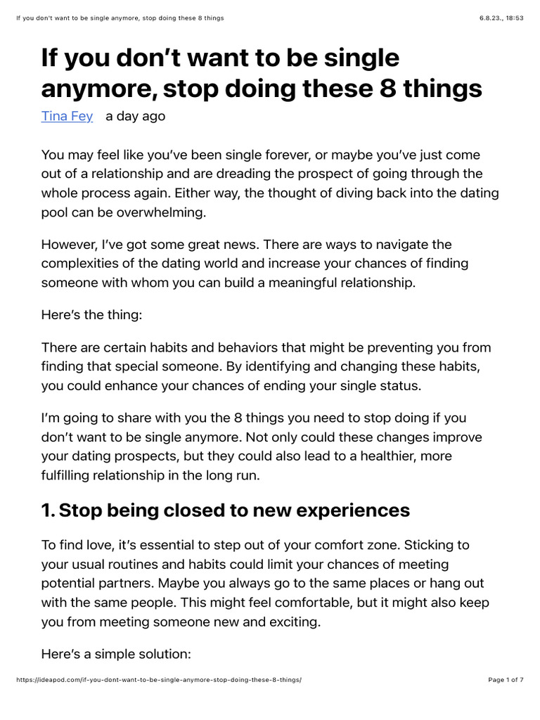 If You Don't Want to Be Single Anymore, Stop Doing These 8 Things | PDF ...