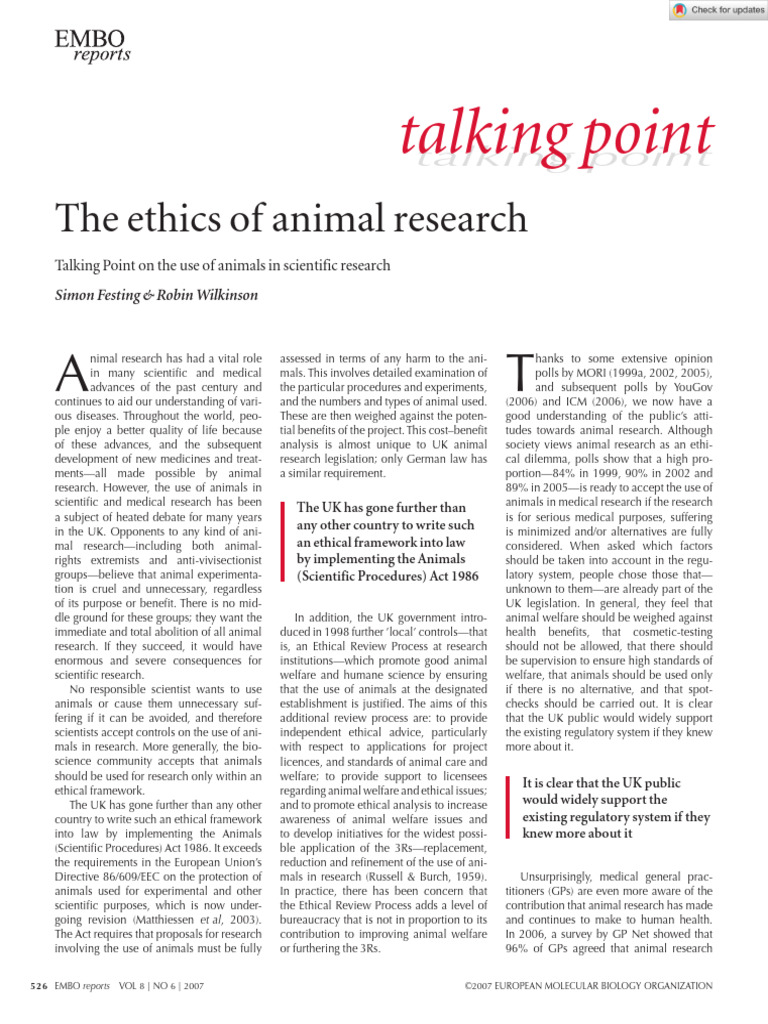 Festing Wilkinson 2007 the Ethics of Animal Research | PDF | Animal ...