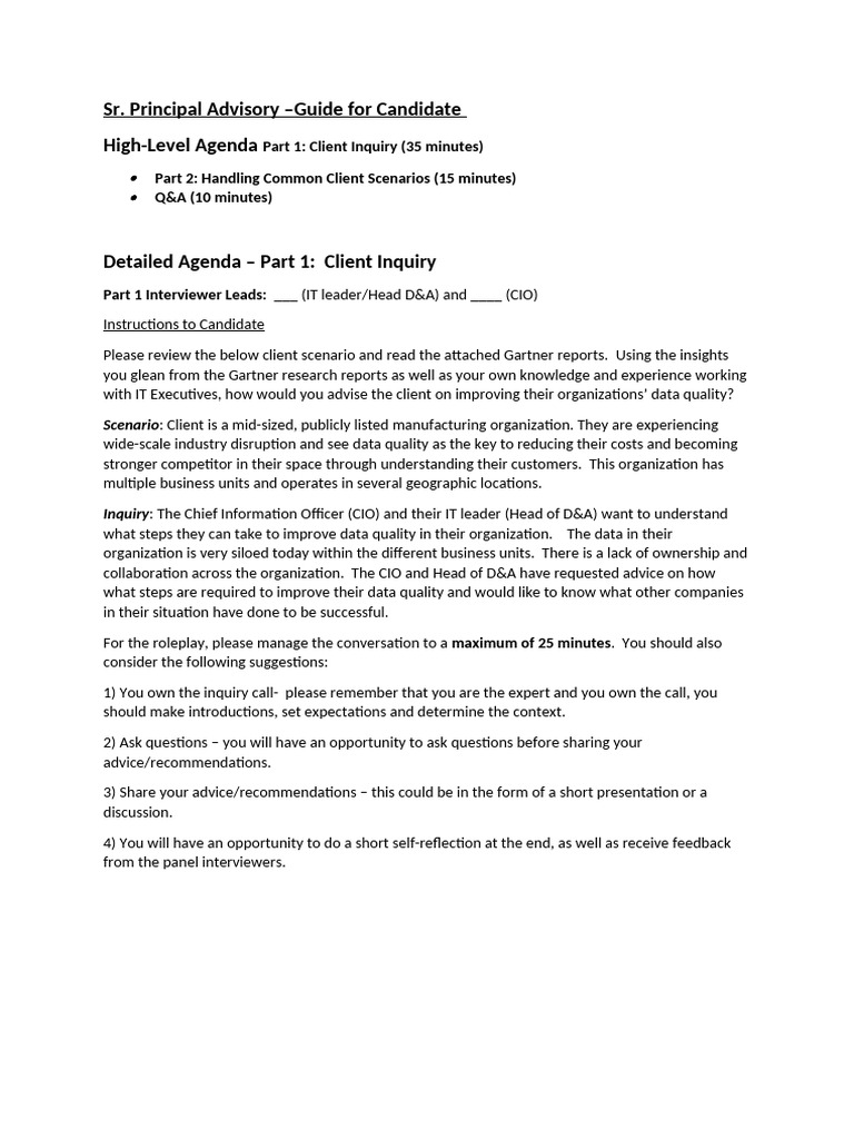 ITL Advisory Sr Principal Role D&a Panel Interview Materials | PDF