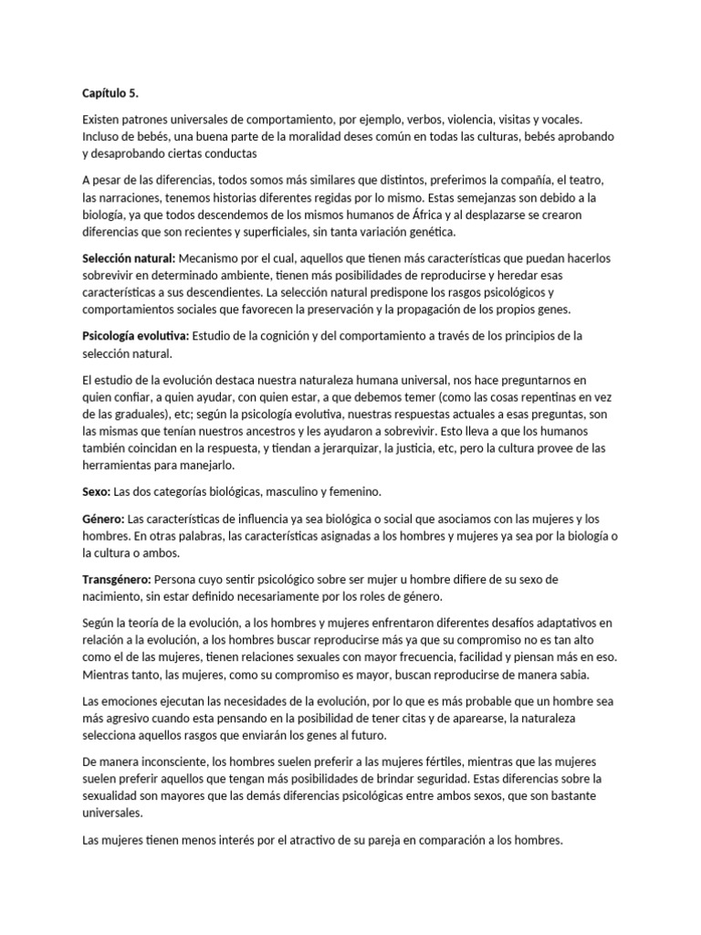 Capítulo 5 psicosocial resumen | PDF | Evolución | Hombre