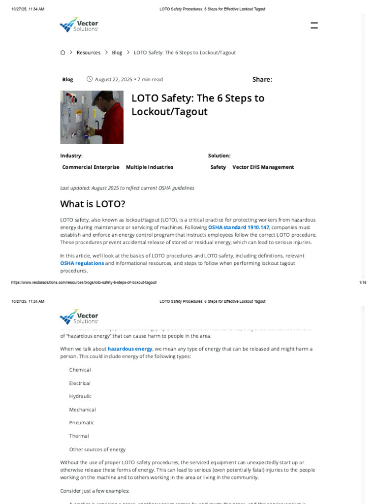 LOTO Safety: 6 Essential Steps Guide | PDF | Safety | Labor