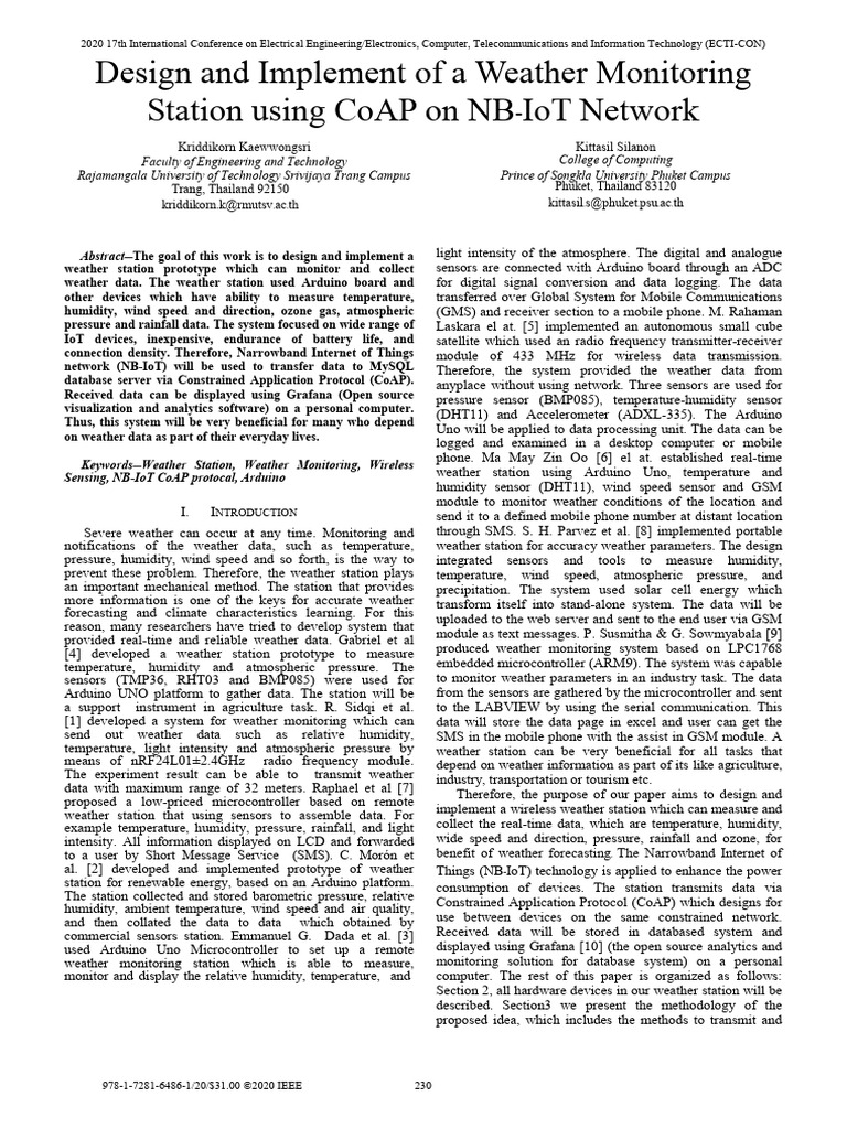 NB-IoT Weather Station Design and Implementation | PDF | Sensor | Computing