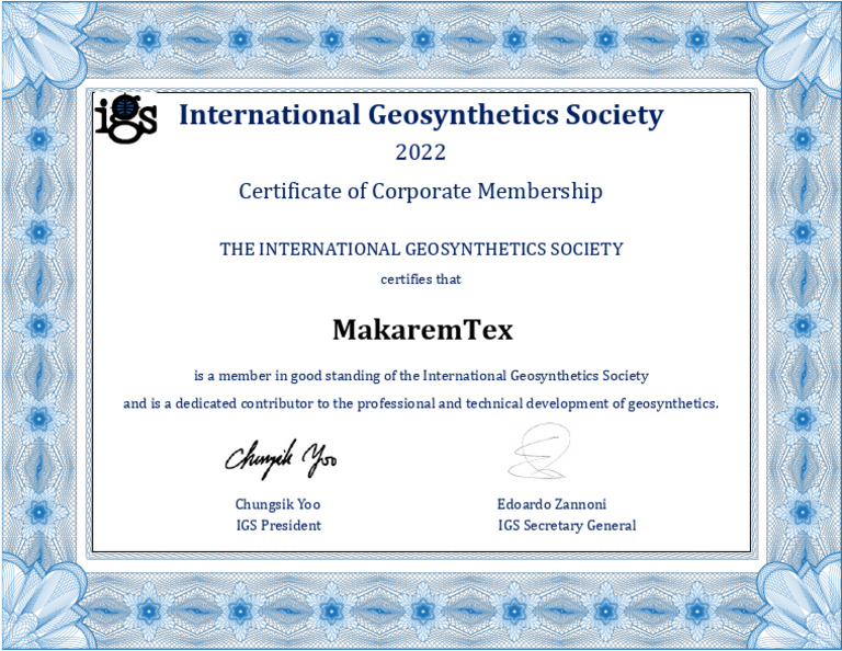 Certificate 2022 - IGS Makarem TEX | PDF