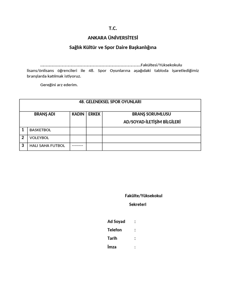 Brans Katilim Tablosu | PDF
