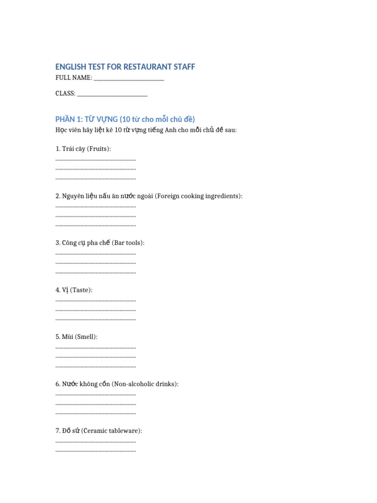 Test Restaurant Staff | PDF