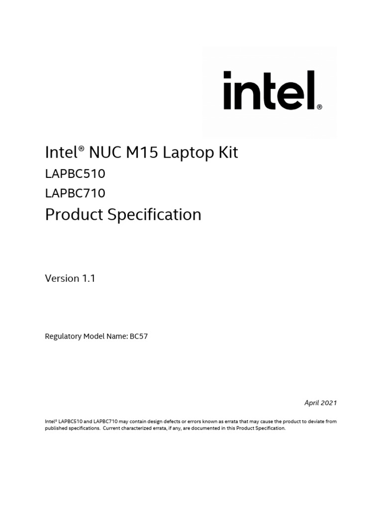 Intel NUC Laptop Kit M15 Laptop Kit (Product Specifications) | PDF ...
