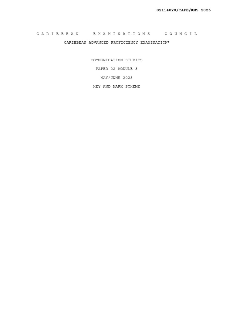 CAPE Communication Studies 2025 Mark Scheme | PDF | Online Banking ...