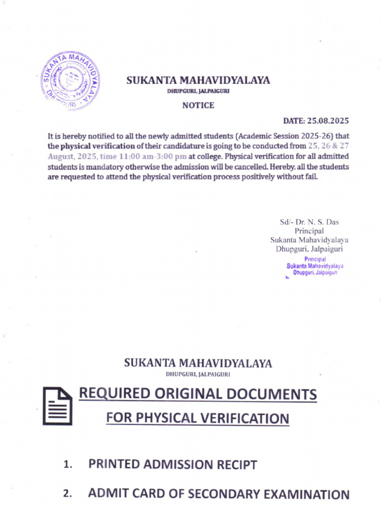 Notice For Physical Verification 1 | PDF
