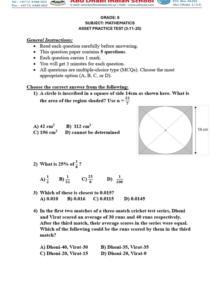 Gr 8 Math Asset Qn Bank-5 | PDF | Multiple Choice | Angle