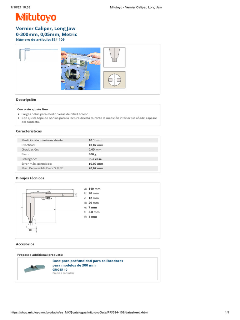 Mitutoyo - Vernier Caliper, Long Jaw | PDF