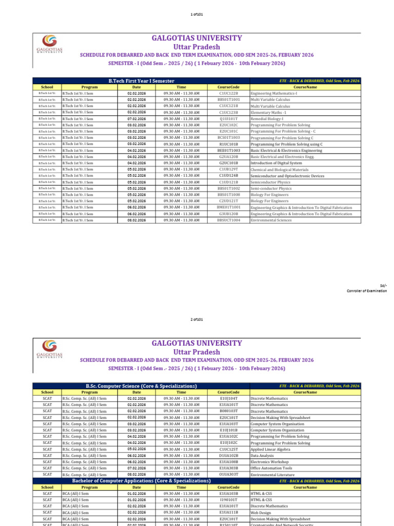 Date Sheet End Term Examination - Debarred and Back Paper (Odd Semester ...