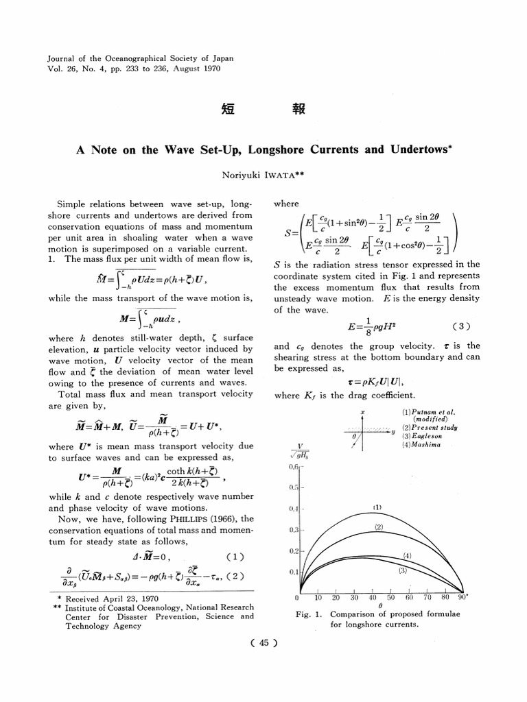 (10) a Note on the Wave Set-up, Longshore Currents and Undertows [Iwata ...