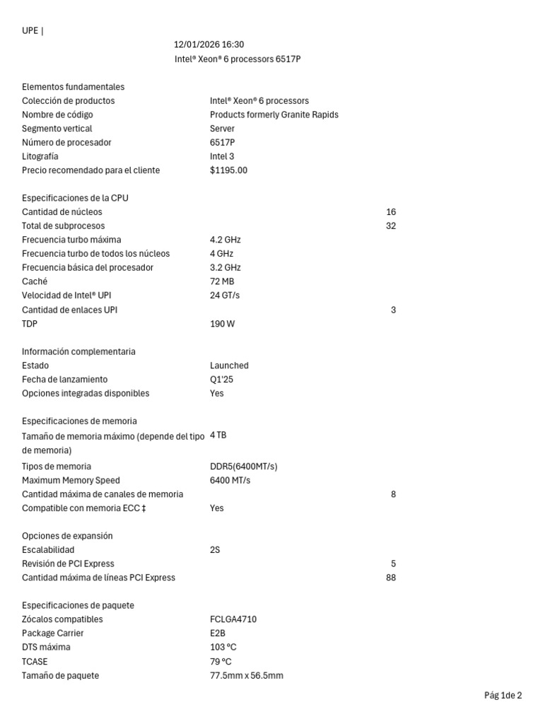 Anexo 4 intel xeon 6517p | PDF | Microprocesador | Arquitectura de Computadores