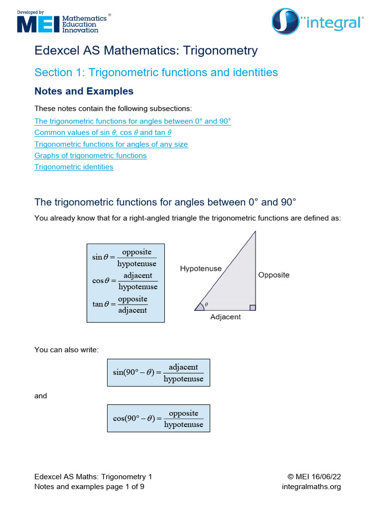 Notes 3 | PDF | Trigonometry | Trigonometric Functions
