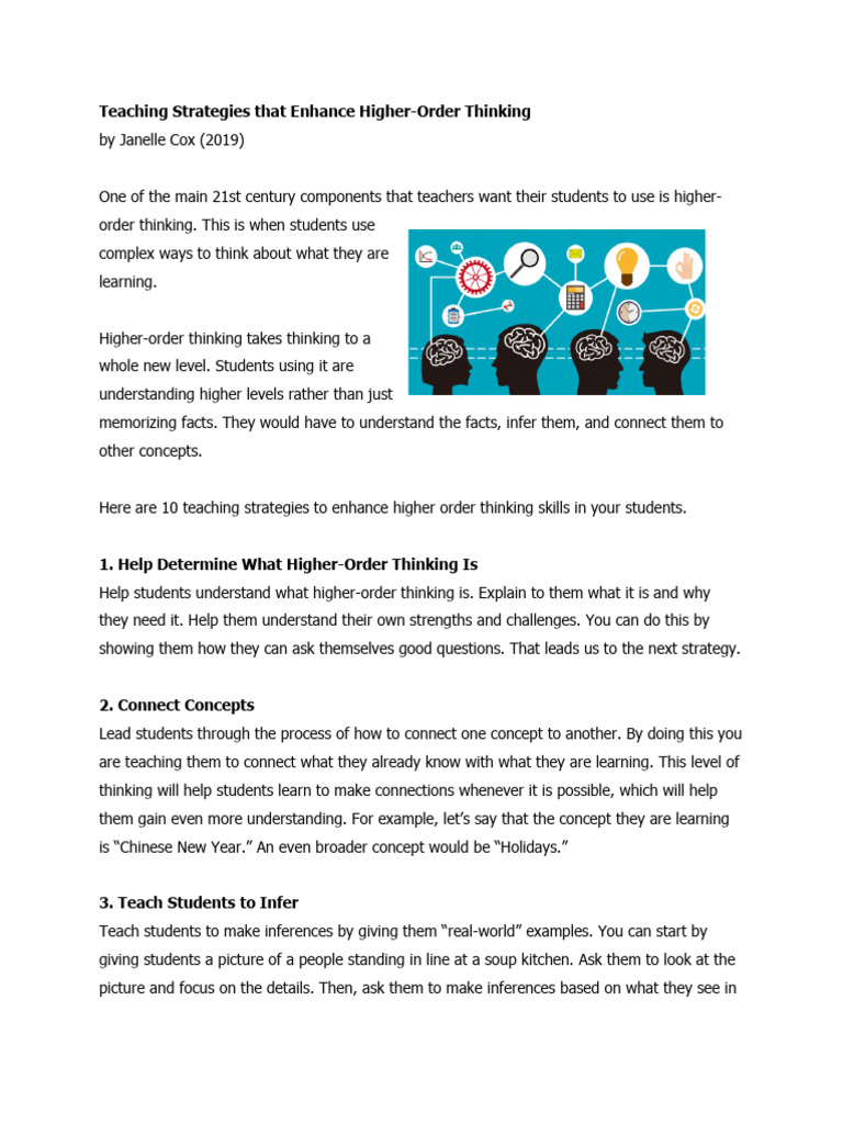 Teaching Strategies That Enhance Higher Order Thinking Skills | PDF ...