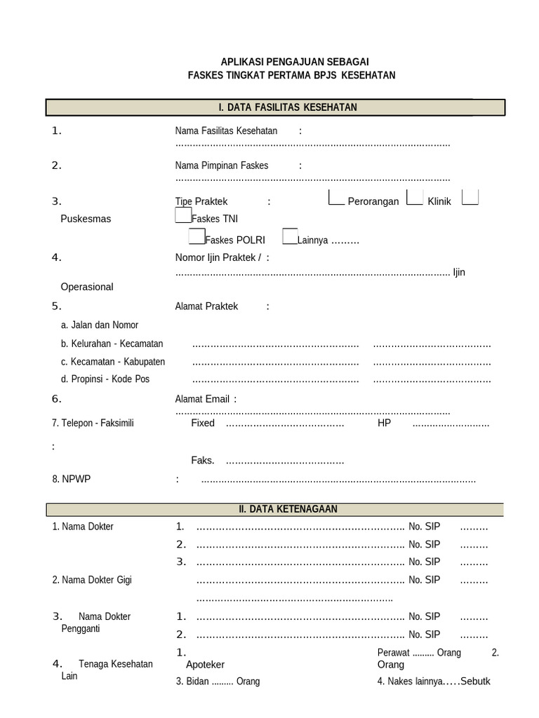 Form Aplikasi Pengajuan Sebagai FASKES | PDF