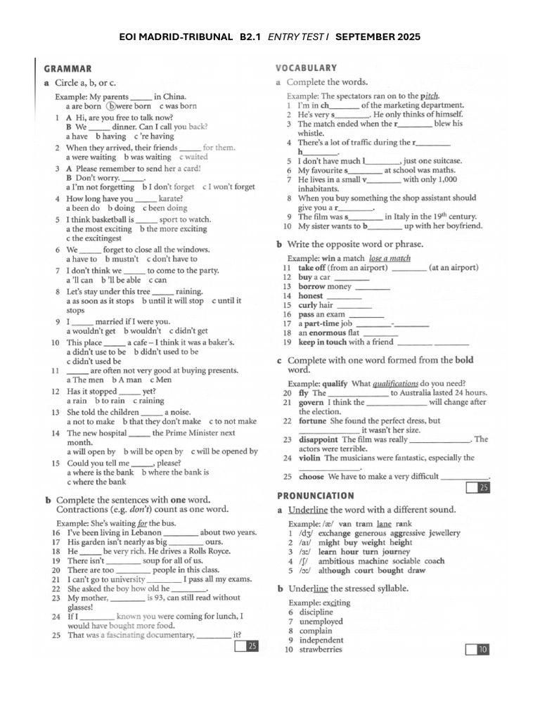 Entry Test I | PDF