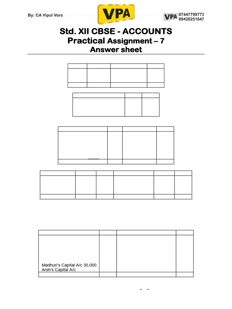 XII CBSE - Accounts - Practical Assignment - 7 Answersheet | PDF ...