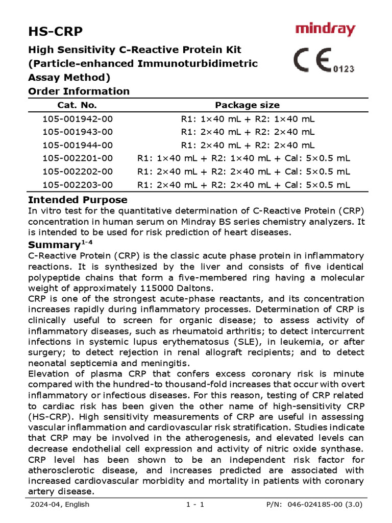 H-046-024185-00 HS-CRP(IVDR) | PDF | C Reactive Protein | Detection Limit