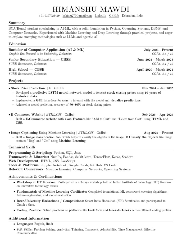 Resume | PDF | Machine Learning | Information Technology