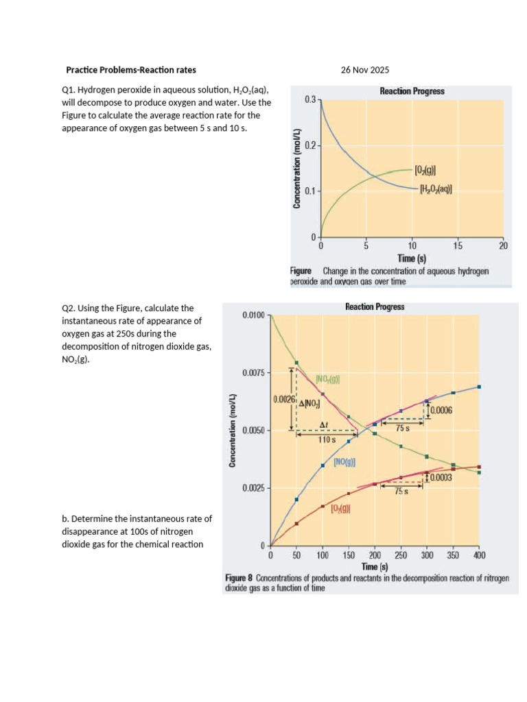 Reaction Rate Practice Problems | PDF