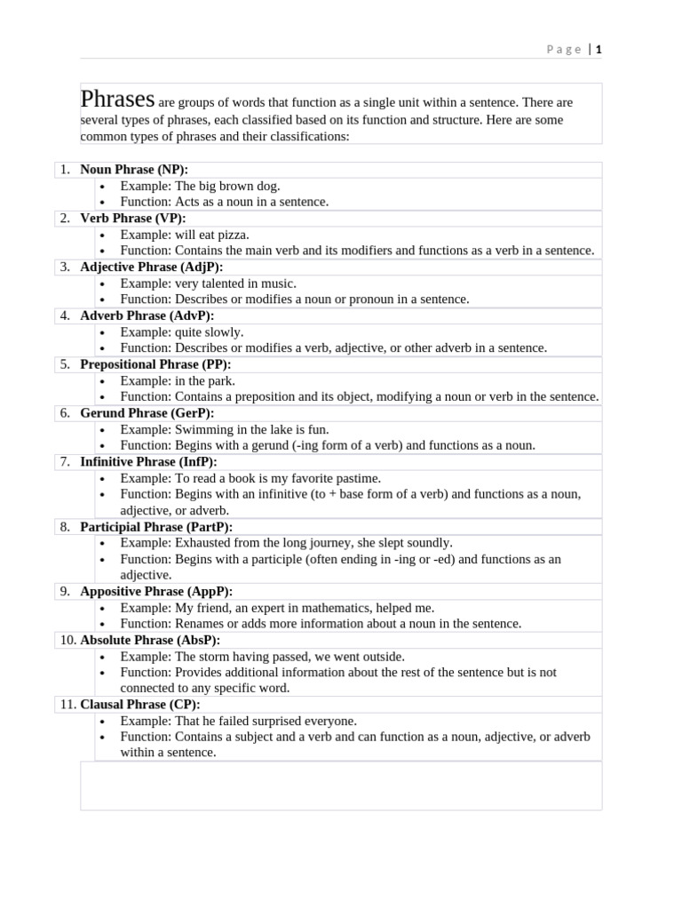 Types and Functions of Phrases | PDF | Adverb | Adjective