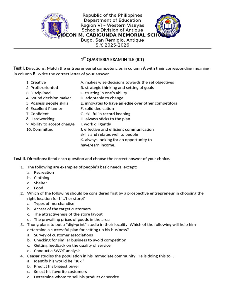 1st Quarter Exam in TLE ICT | PDF | Computer Hardware | Computer Data ...