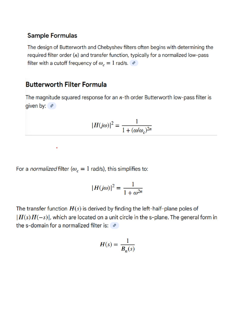 Butterworth and Chebyshev Formulae and Sample Q-A | PDF