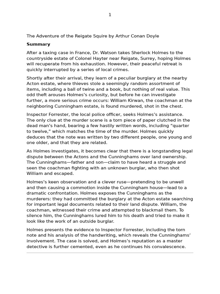 The Adventure of the Reigate Squire by Arthur Conan Doyle | PDF ...