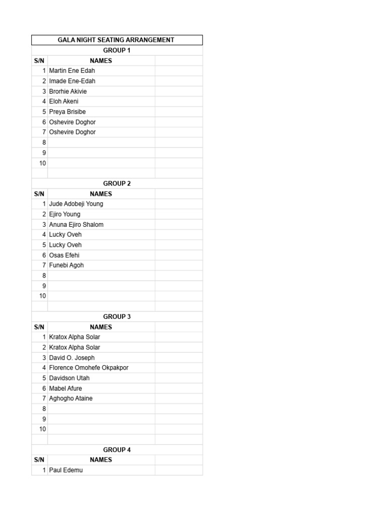 GALA NIGHT SEATING PLAN | PDF
