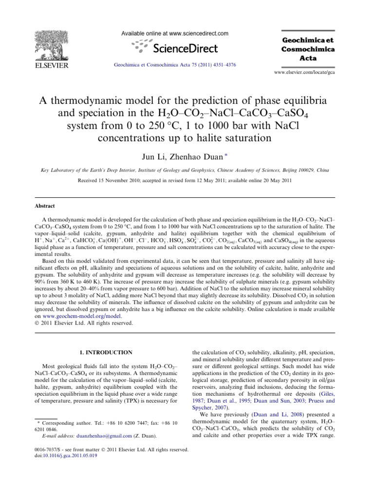 CaSO4 A - Thermodynamic - Model - For - The - Prediction | PDF ...