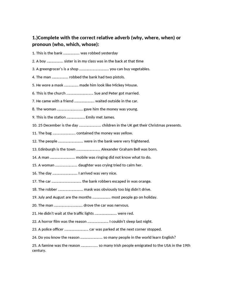 Relative Clauses and Sentence Combining Exercises | PDF