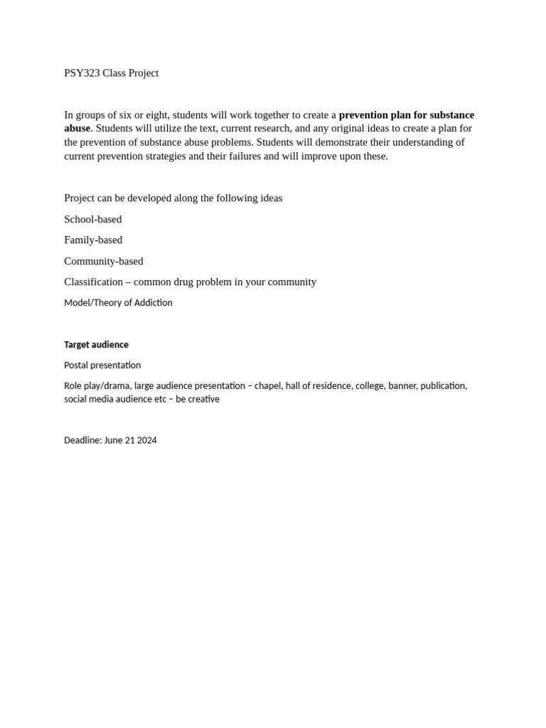 Substance Abuse Prevention Project Guide | PDF