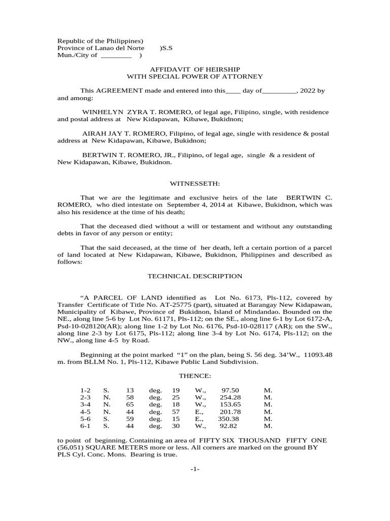Affidavit of Heirship and SPA Template | PDF | Affidavit | Legal Documents