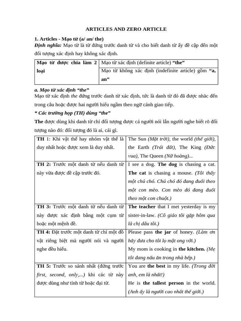 ARTICLES AND ZERO ARTICLE A-An-The | PDF